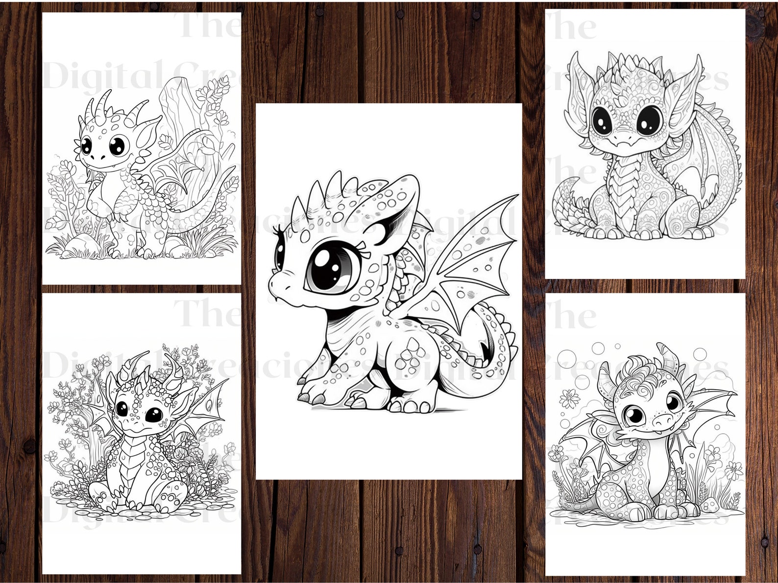 Baby Fantasy Dragon Coloring Page Book, Adults and Kids Instant ...
