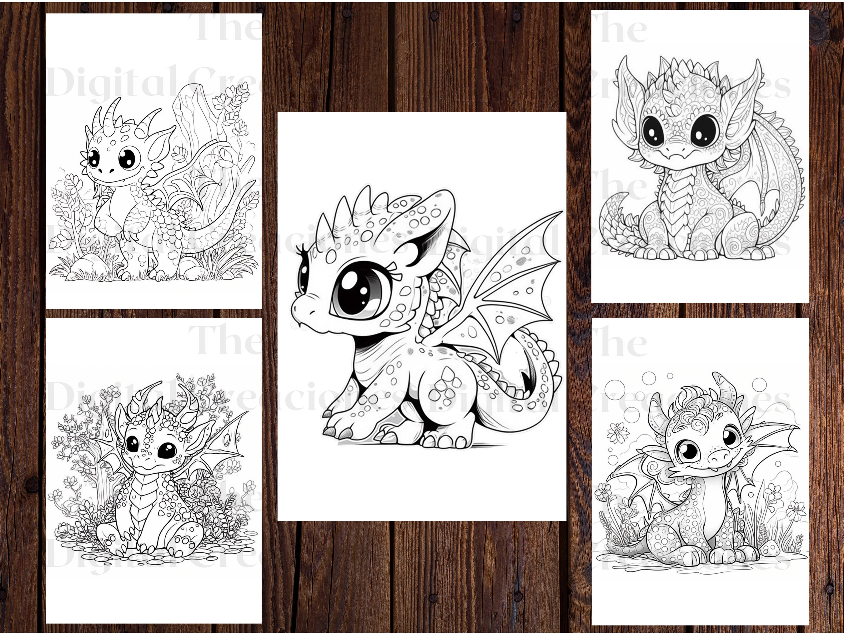 Baby Fantasy Dragon Coloring Page Book, Adults and Kids Instant ...