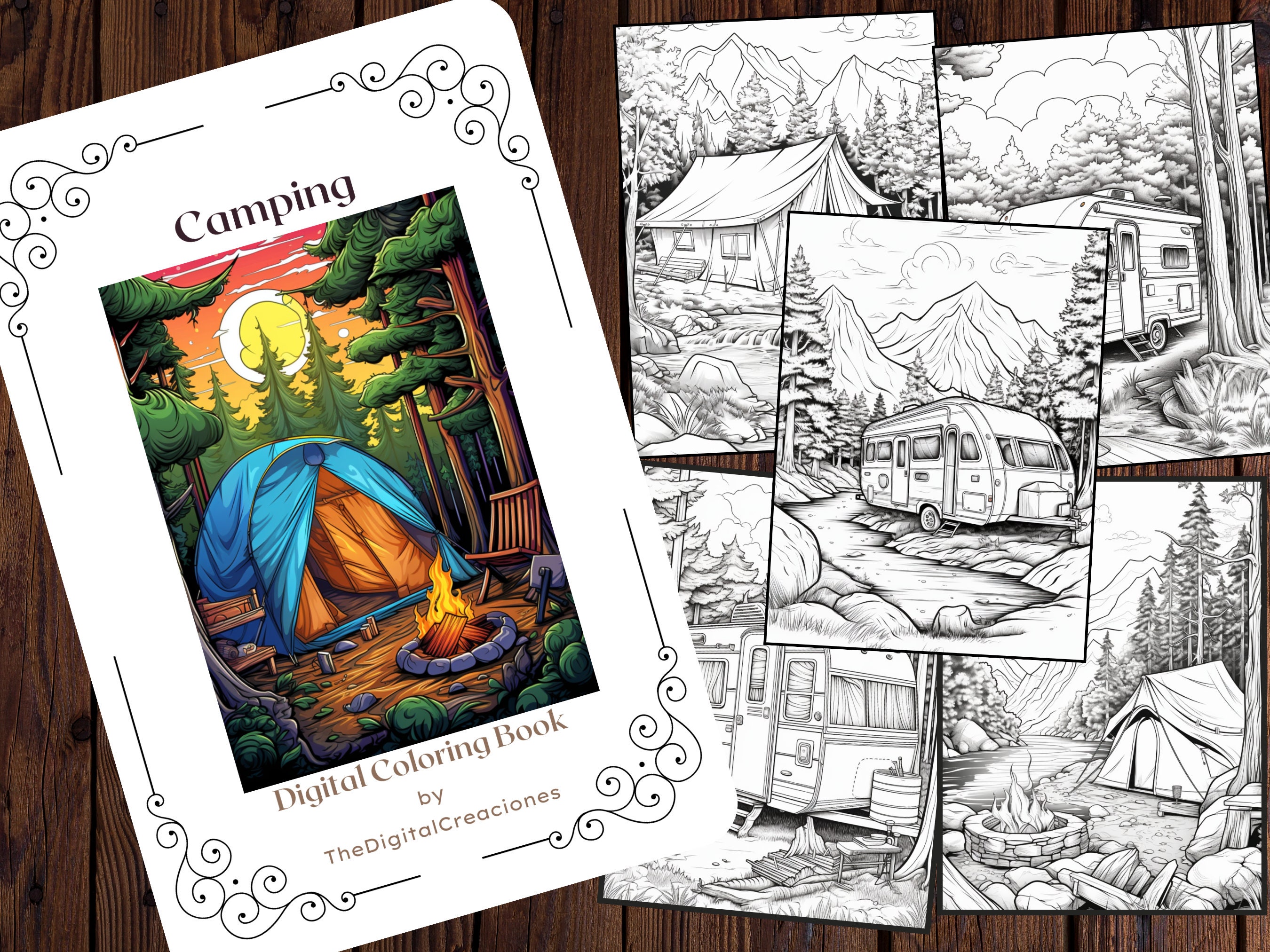 Camping Coloring Book | 25 Grayscale Pages for Adults (digital Download ...