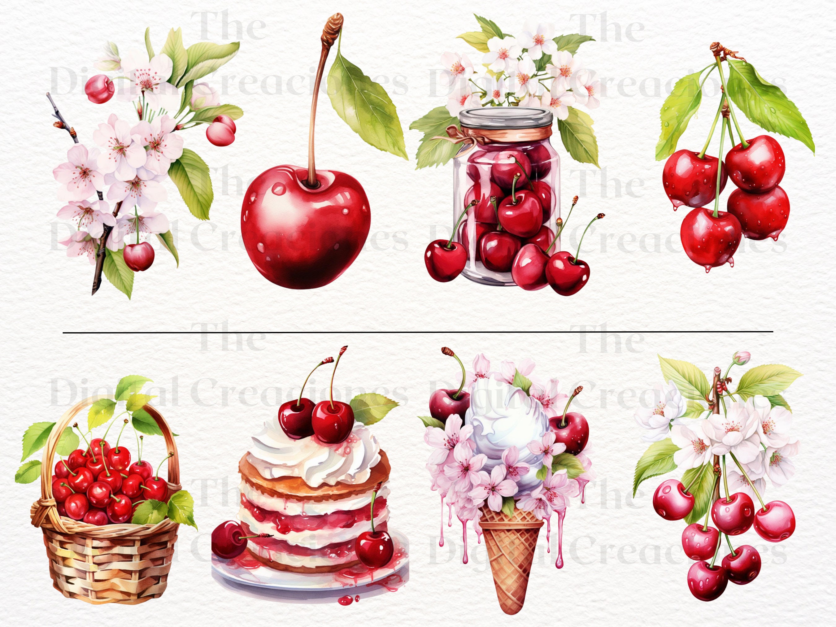 Cherry Clipart bundle-watercolor Clipart-40 Images Bundle PNG Format ...