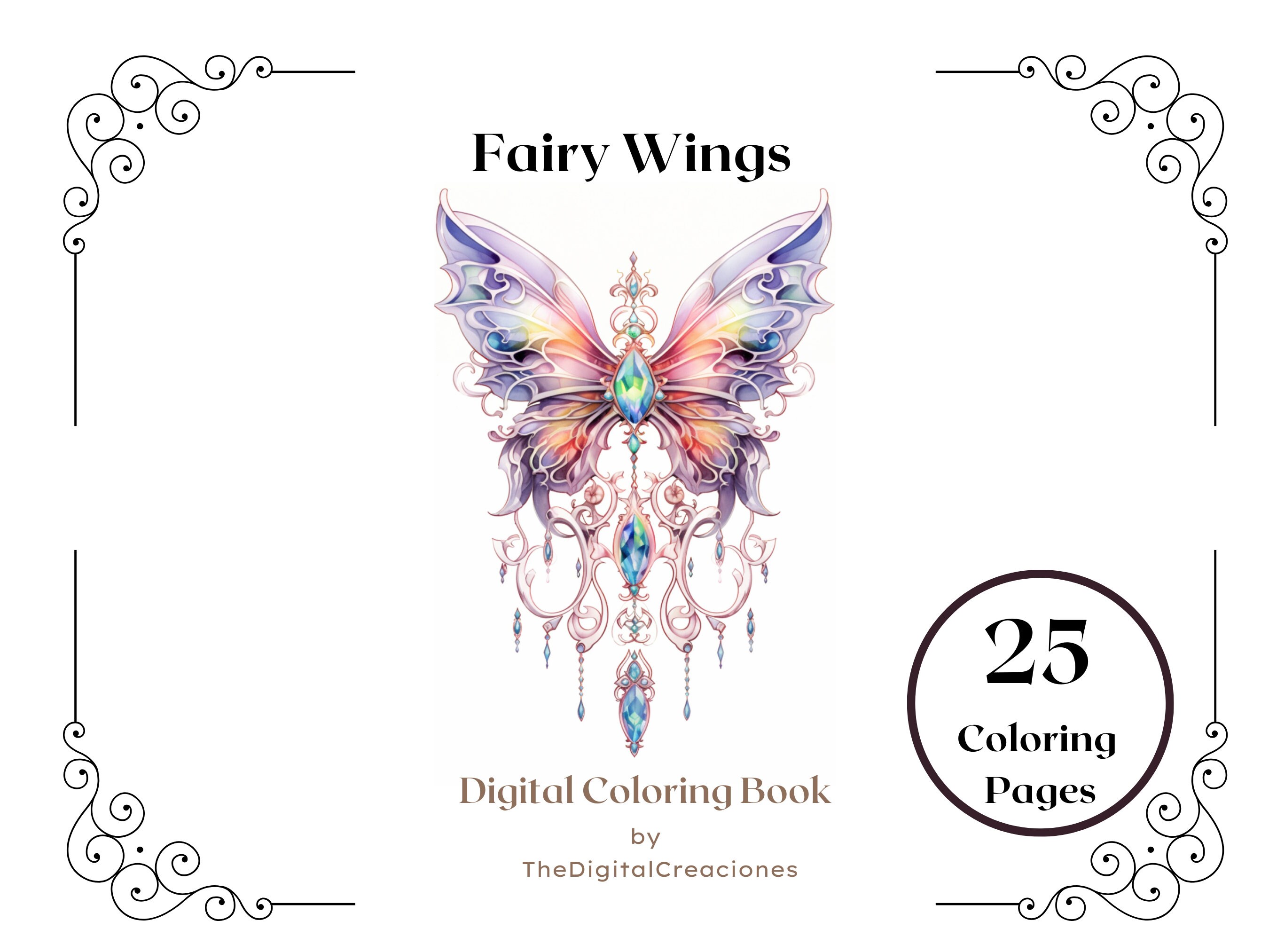 25 Fairy Wings Coloring Book |fairy Magic Wings Butterfly| Adults and ...