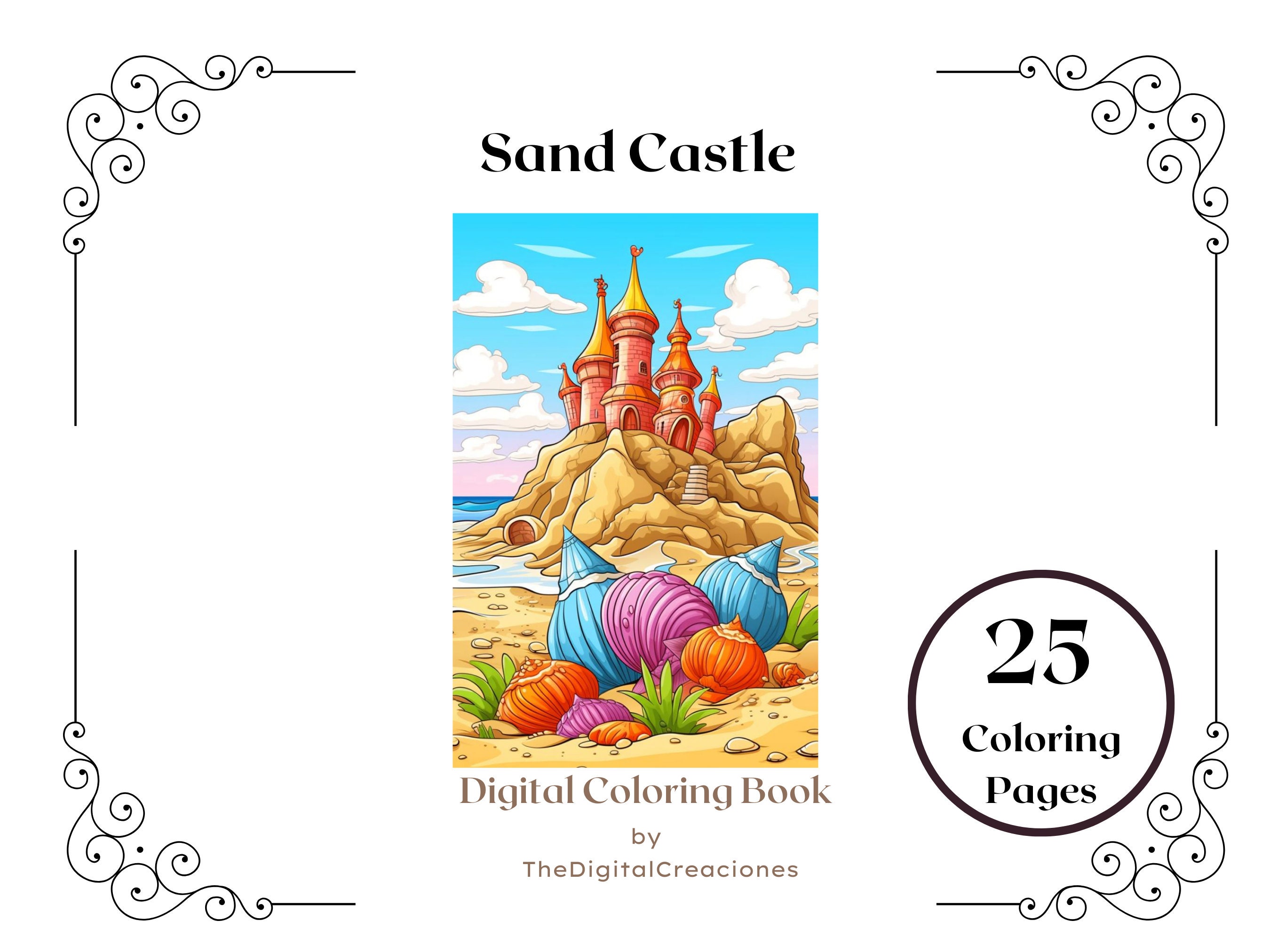 25 Sand Castle Coloring Bookcastle Coloringprintable Adults and Kids ...
