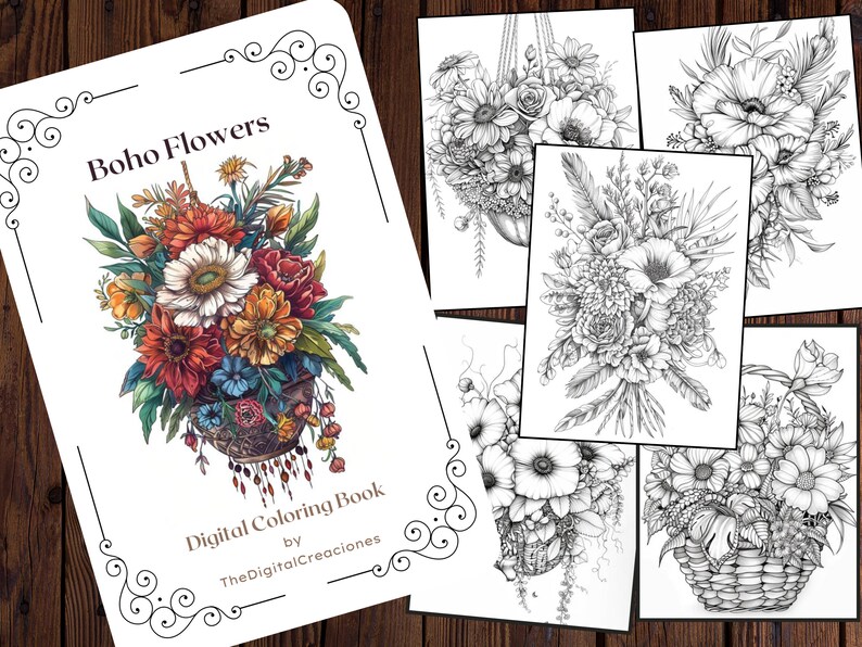 25 Boho Flowers Coloring Book| Printable PDF| Bohemian Floral Plant ...