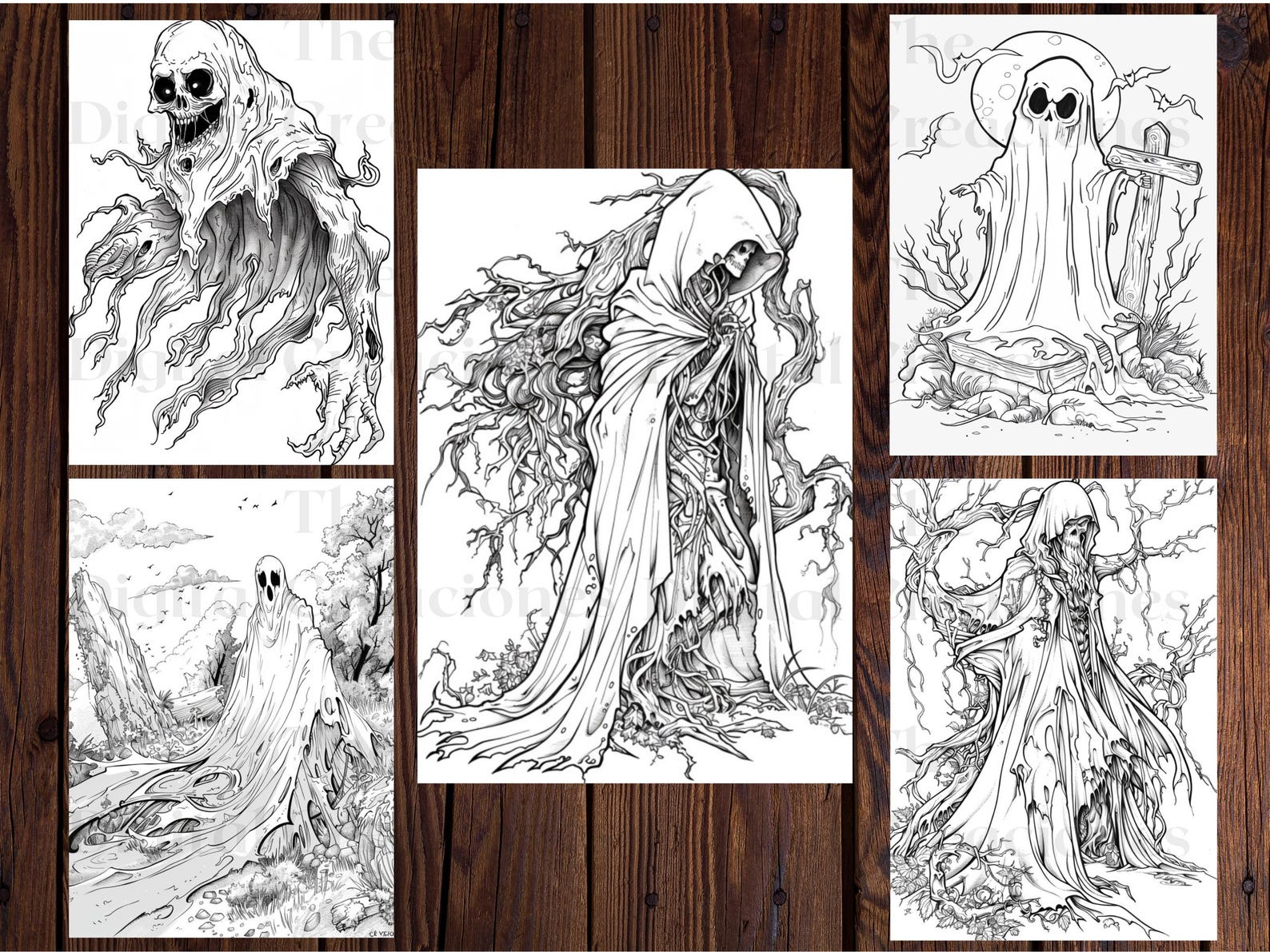 25 Ghost Night Coloring Book for Adults and Kids, Spooky Designs ...