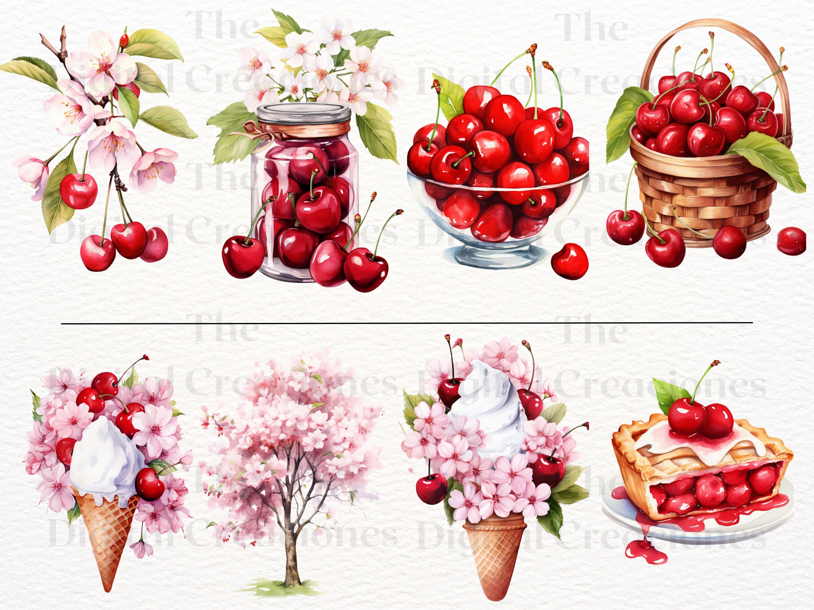 Cherry Clipart bundle-watercolor Clipart-40 Images Bundle PNG Format ...