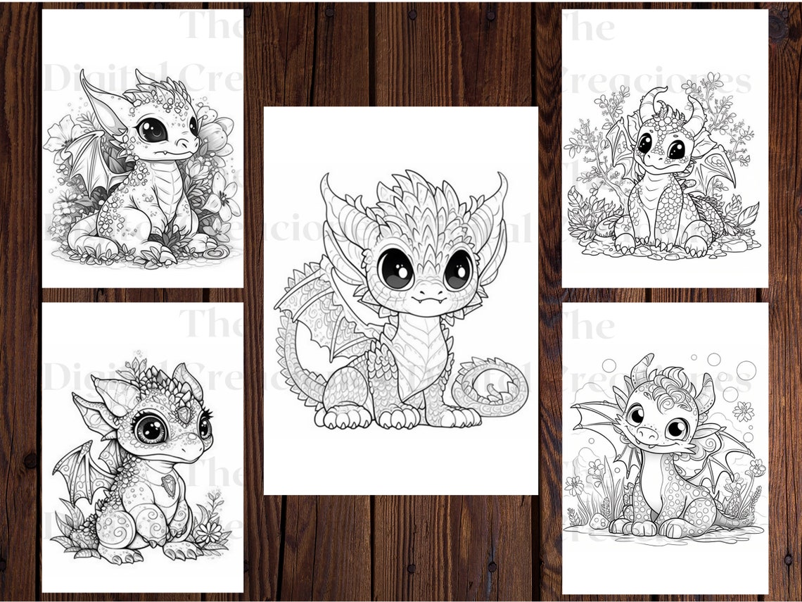 Baby Fantasy Dragon Coloring Page Book, Adults and Kids Instant ...