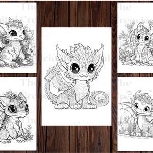 Baby Fantasy Dragon Coloring Page Book, Adults and Kids Instant ...