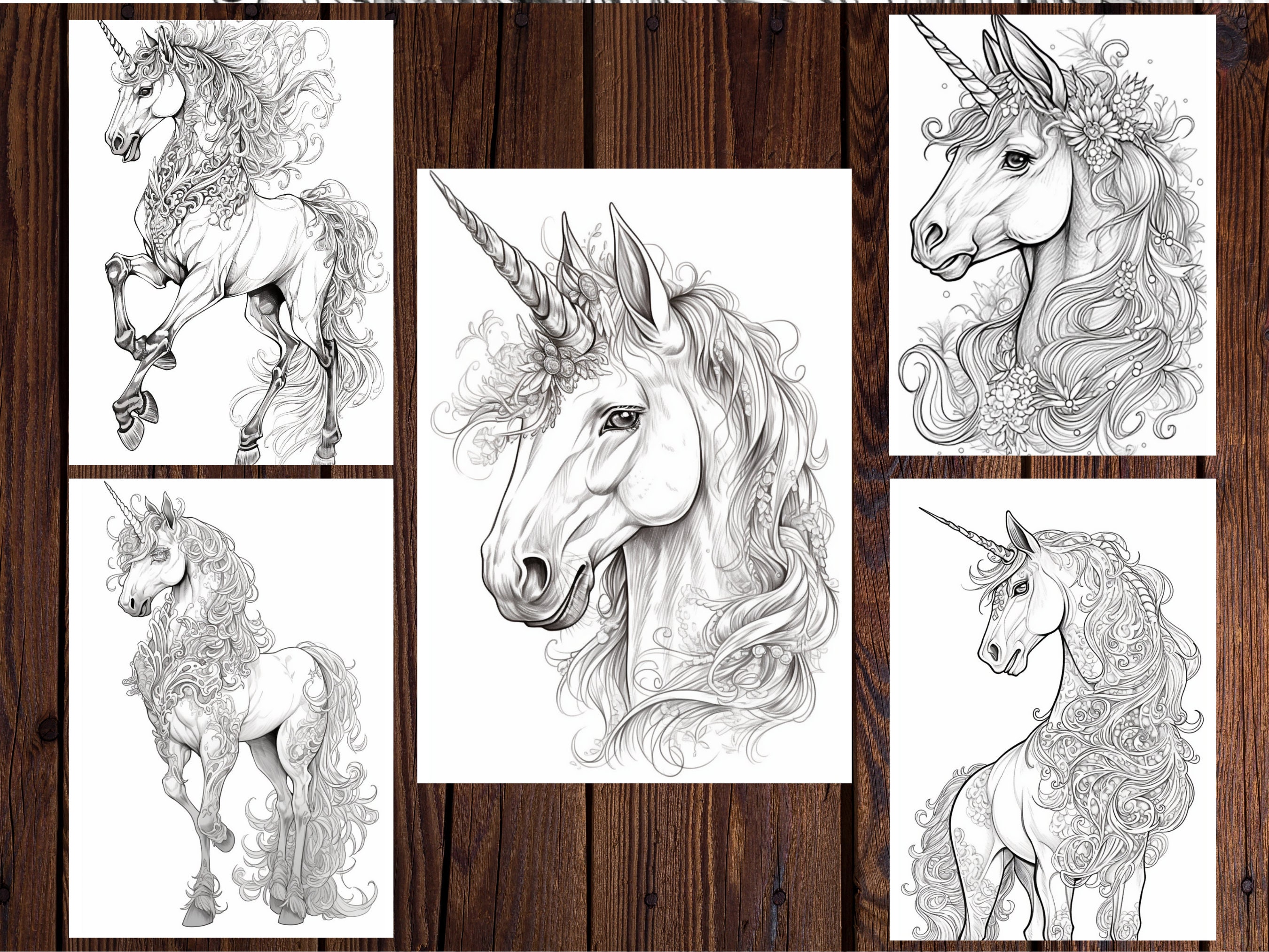 25 Beautiful Unicorns Fantasy Coloring Page Book Adults Kids Instant ...