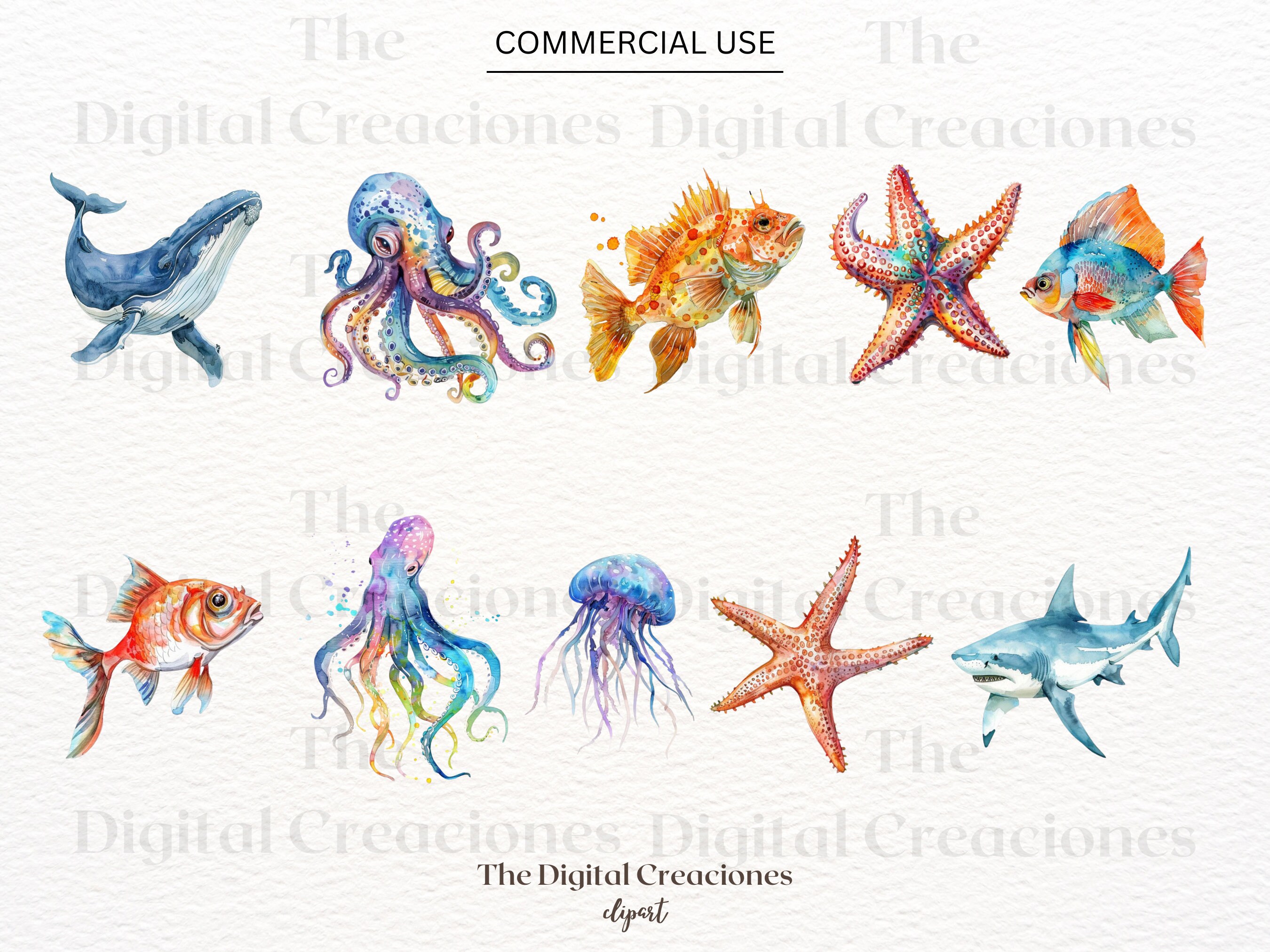 Watercolor Sea Animals Clipart Octopus, Penguin, Turtle, Clownfish ...
