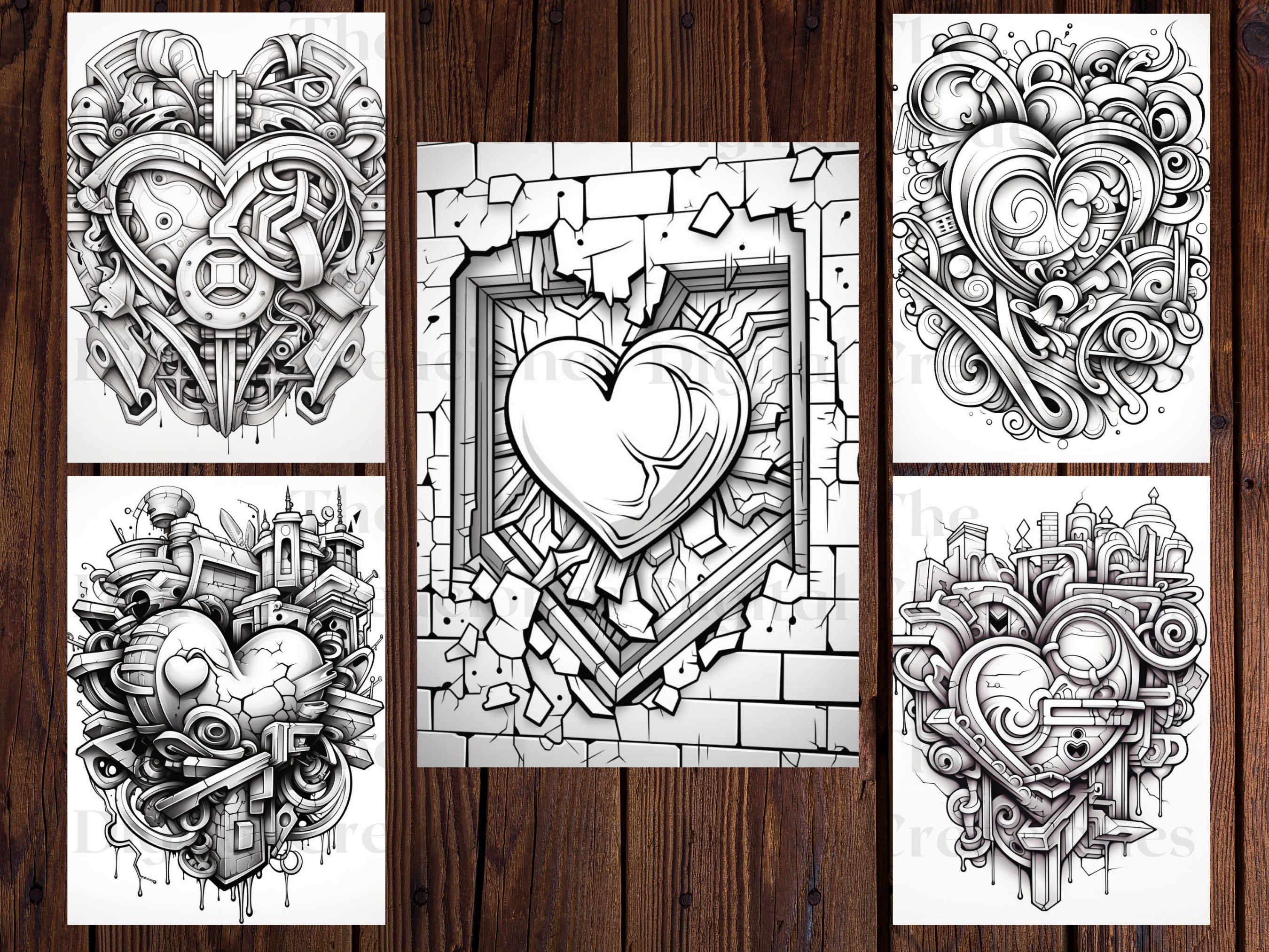 25 Graffiti Heart Coloring Bookabstract Street Art printable Adults and ...