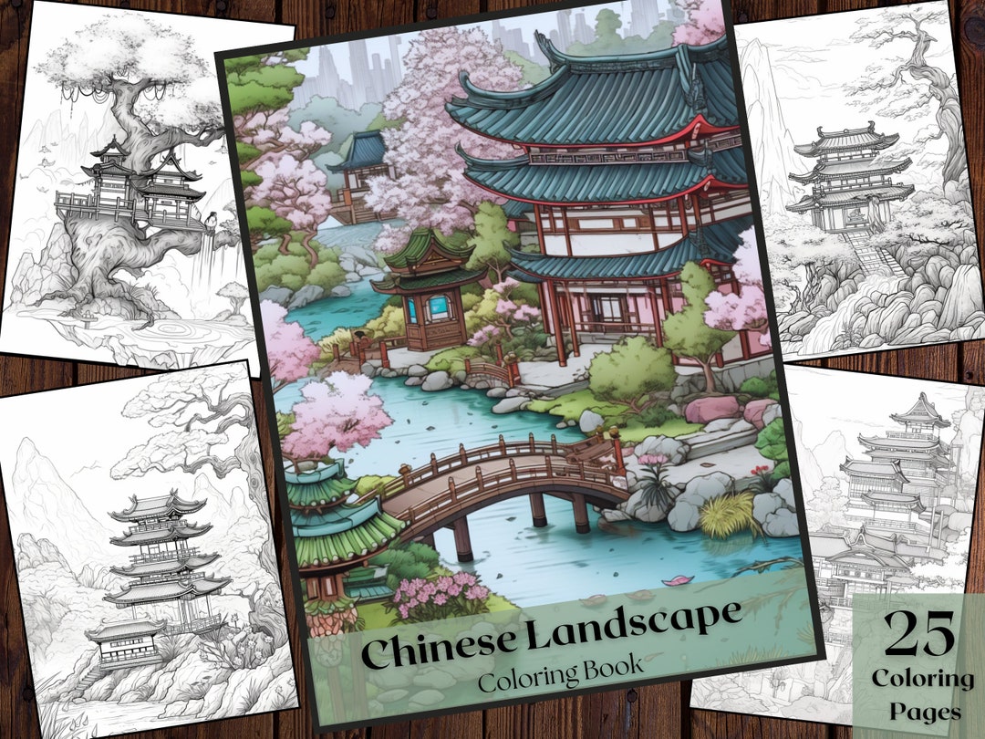 25 Chinese Landscape Coloring Book for Kids and Adults | China ...