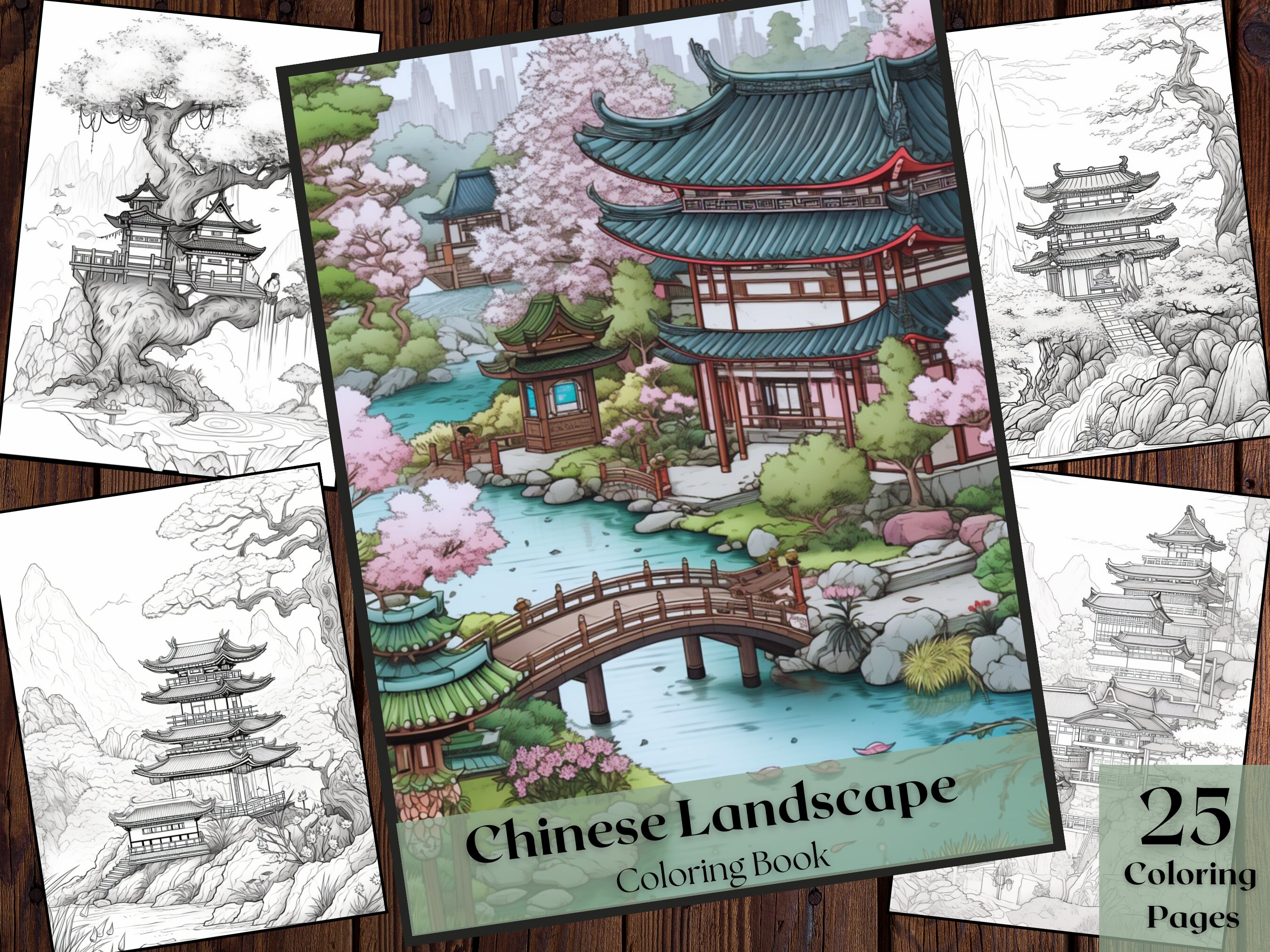 25 Chinese Landscape Coloring Book for Kids and Adults | China ...