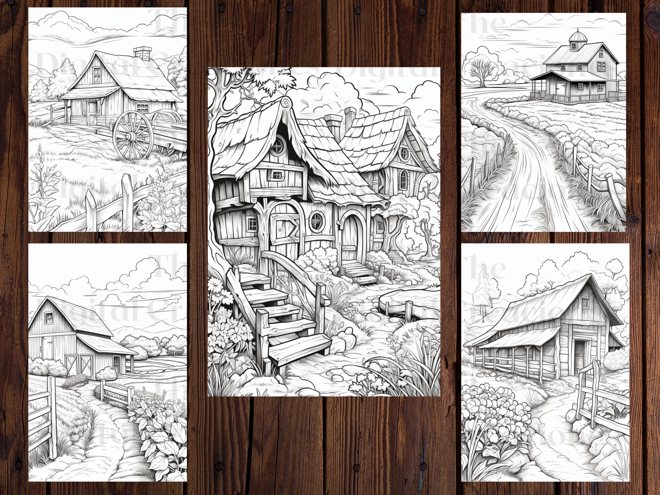 Old Farm Coloring Book | Barn, Nature Scenes (instant Download PNG File ...