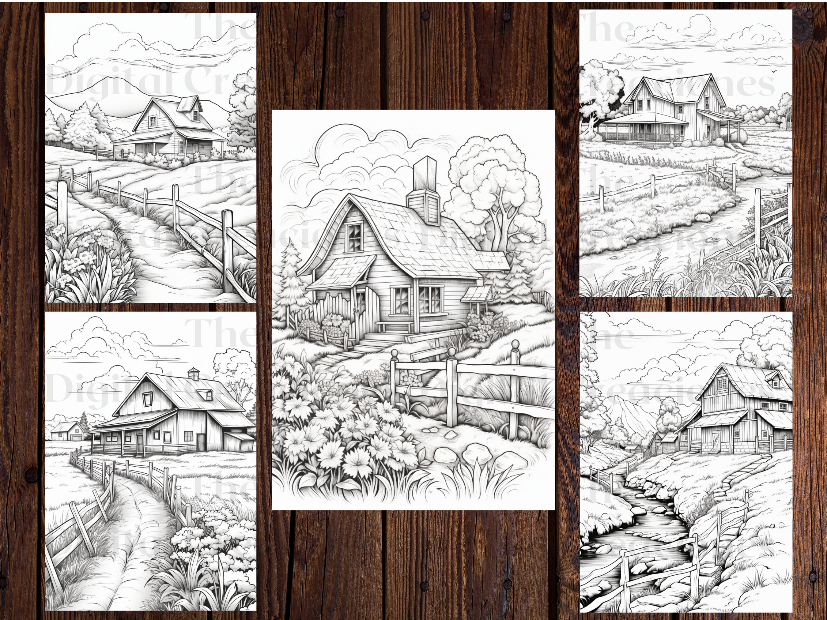 Old Farm Coloring Book | Barn, Nature Scenes (instant Download PNG File ...
