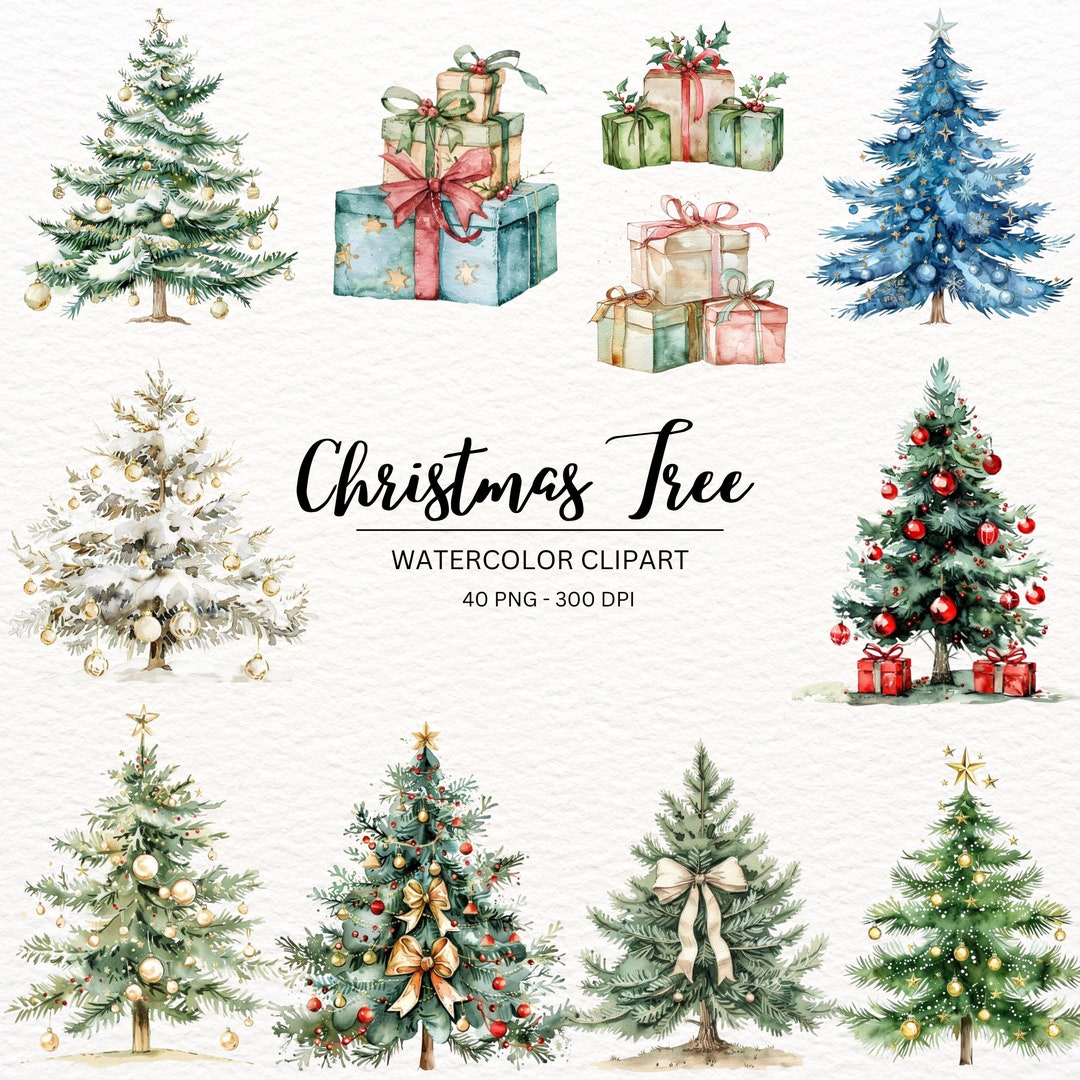 40 Watercolor Christmas Trees Clipart | Painted Tree Clipart ...
