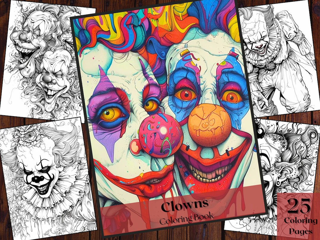 25 Clowns Coloring | Creepy Evil Clowns Coloring Book| Printable PDF ...