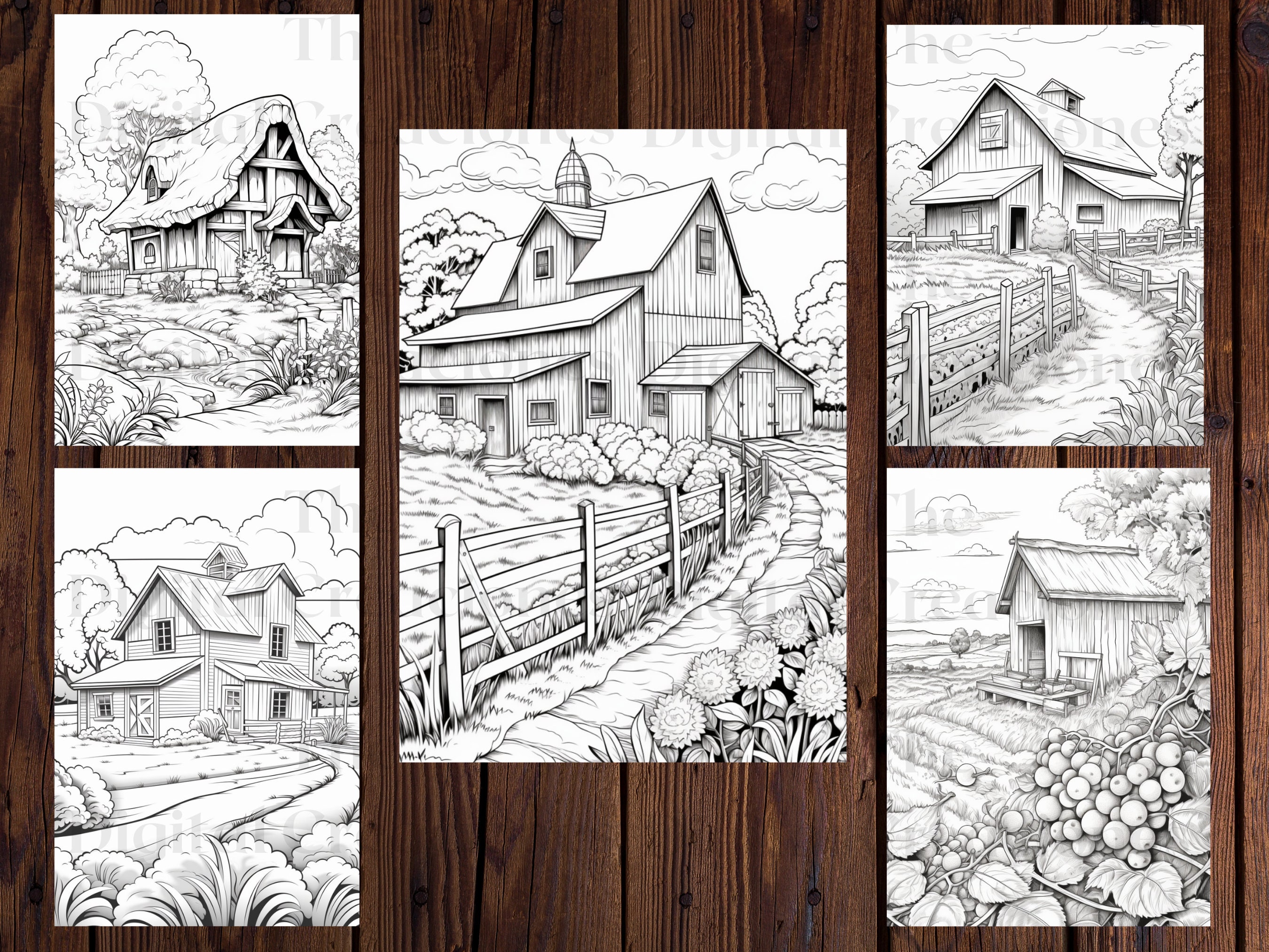 Old Farm Coloring Book | Barn, Nature Scenes (instant Download PNG File ...