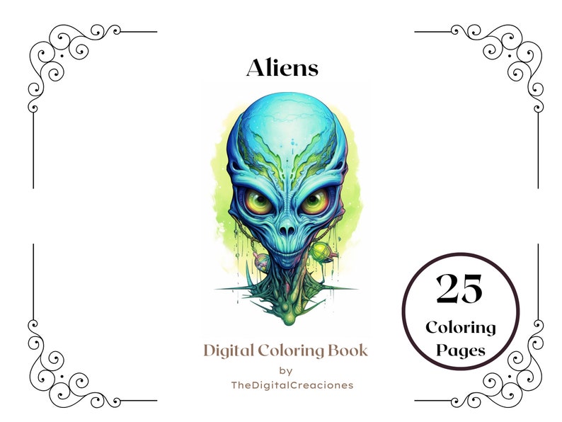 25 Aliens Coloring Book Cute Aliens Adults and Kids Colouring Books ...