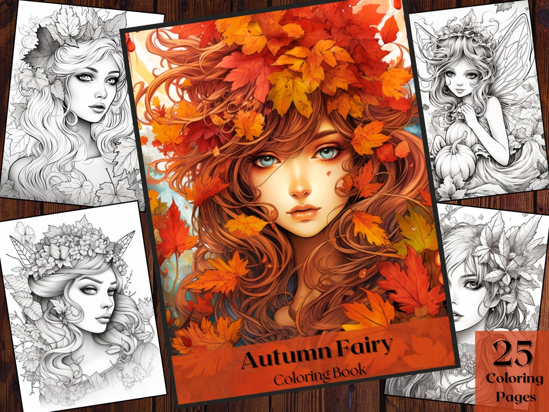 25 Autumn Fairy Coloring Book| Printable Autumn Leaves Woman Coloring ...