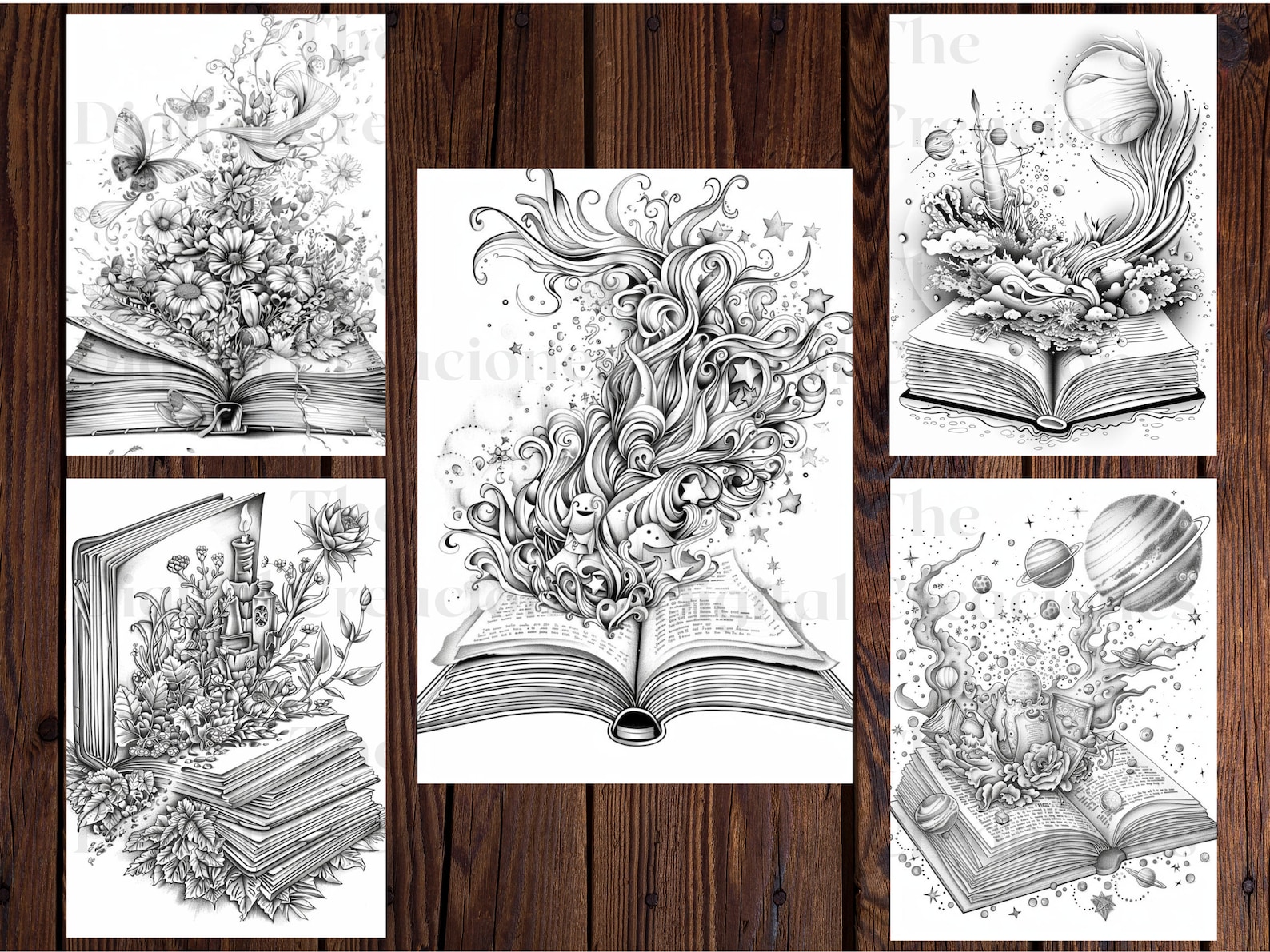Magic Books Coloring Book | Fantasy Open Book, 25 Pages (printable PDF ...