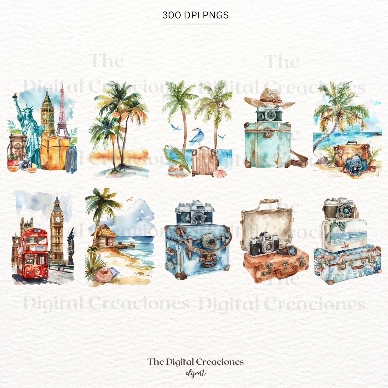 Watercolor Travel Clipart | Vacation Graphics, Landmarks (instant ...