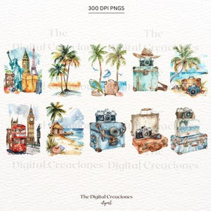 40 Watercolor Travel Clipart | Vacation Holiday Graphics|suitcase ...