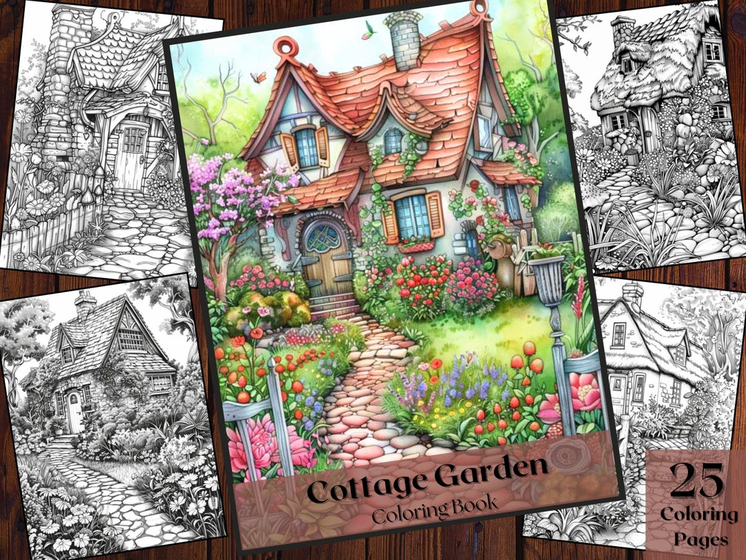 25 Cottage Gardens | Adults Coloring Pages|instant Download|grayscale ...