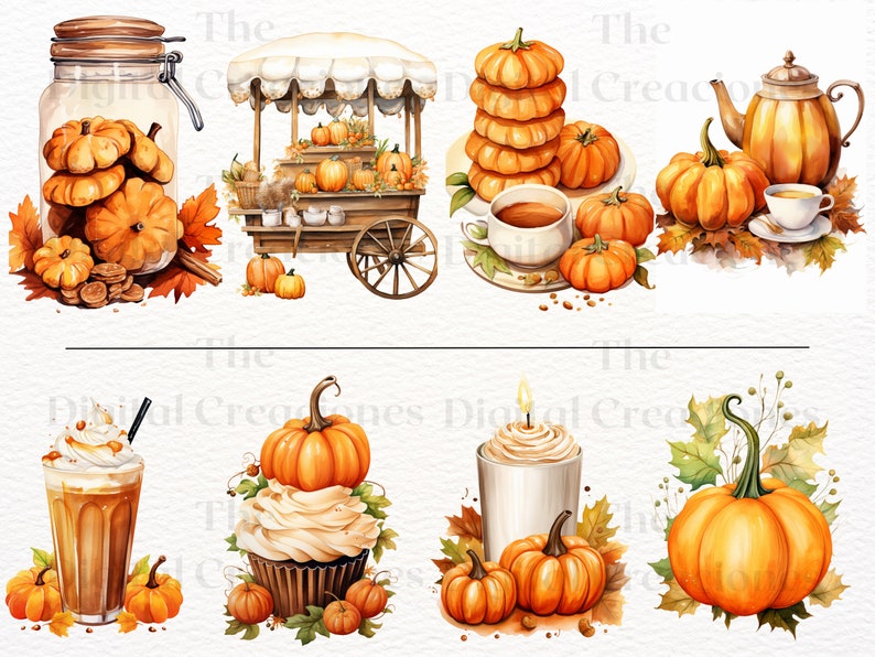 Pumpkin Spice Clipart Bundle-pumpkin Coffee Autumn-40 Images PNG Format ...