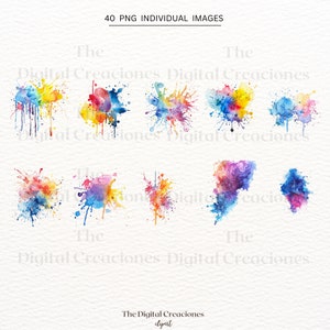 40 Watercolor Paint Splatter Clipart | Color Splash & Alcohol Ink PNG ...