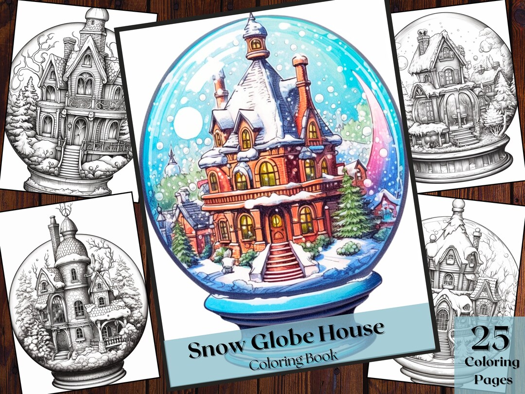 Snow Globe House Coloring Book | Winter Christmas Castle (instant ...