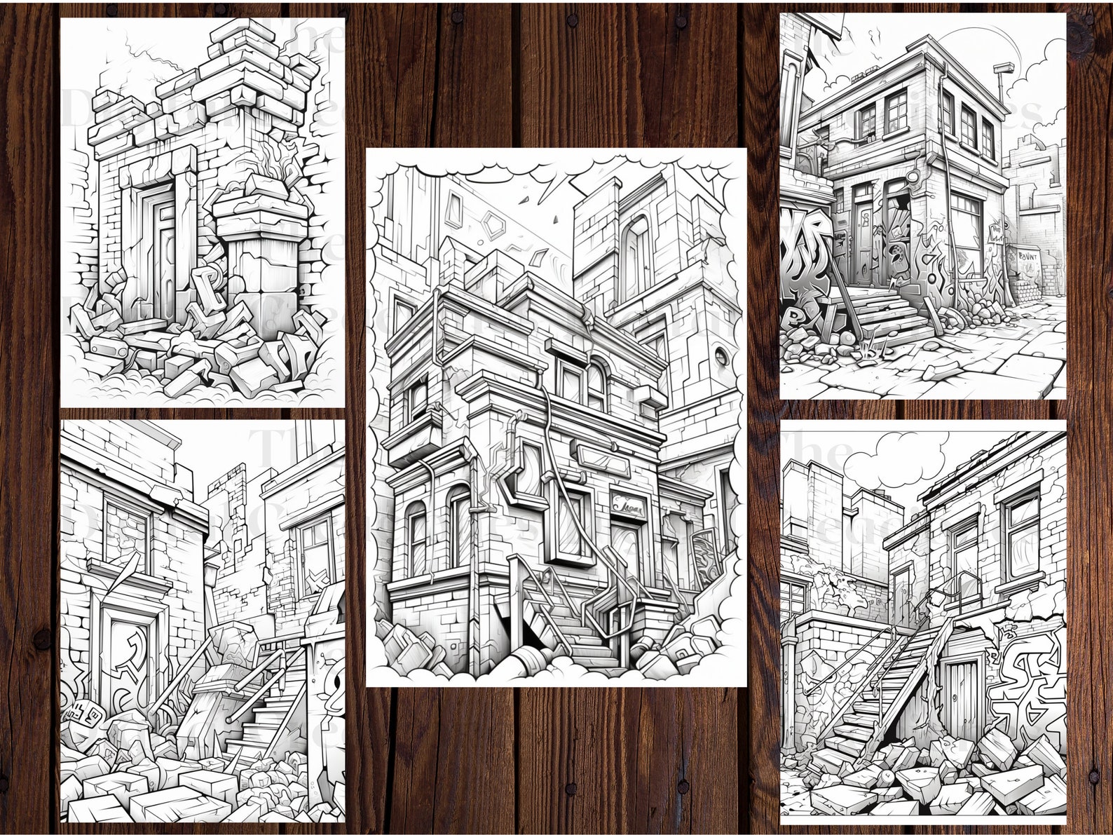 25 City Ruins Coloring Book | Cafe Scenes Coloring Pages| Street ...