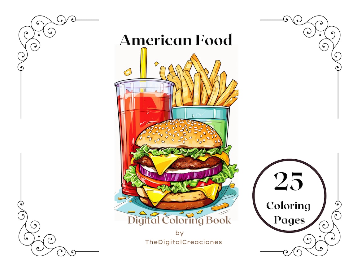American Food Coloring Book 25 Adults and Kids Printable Coloring Books ...