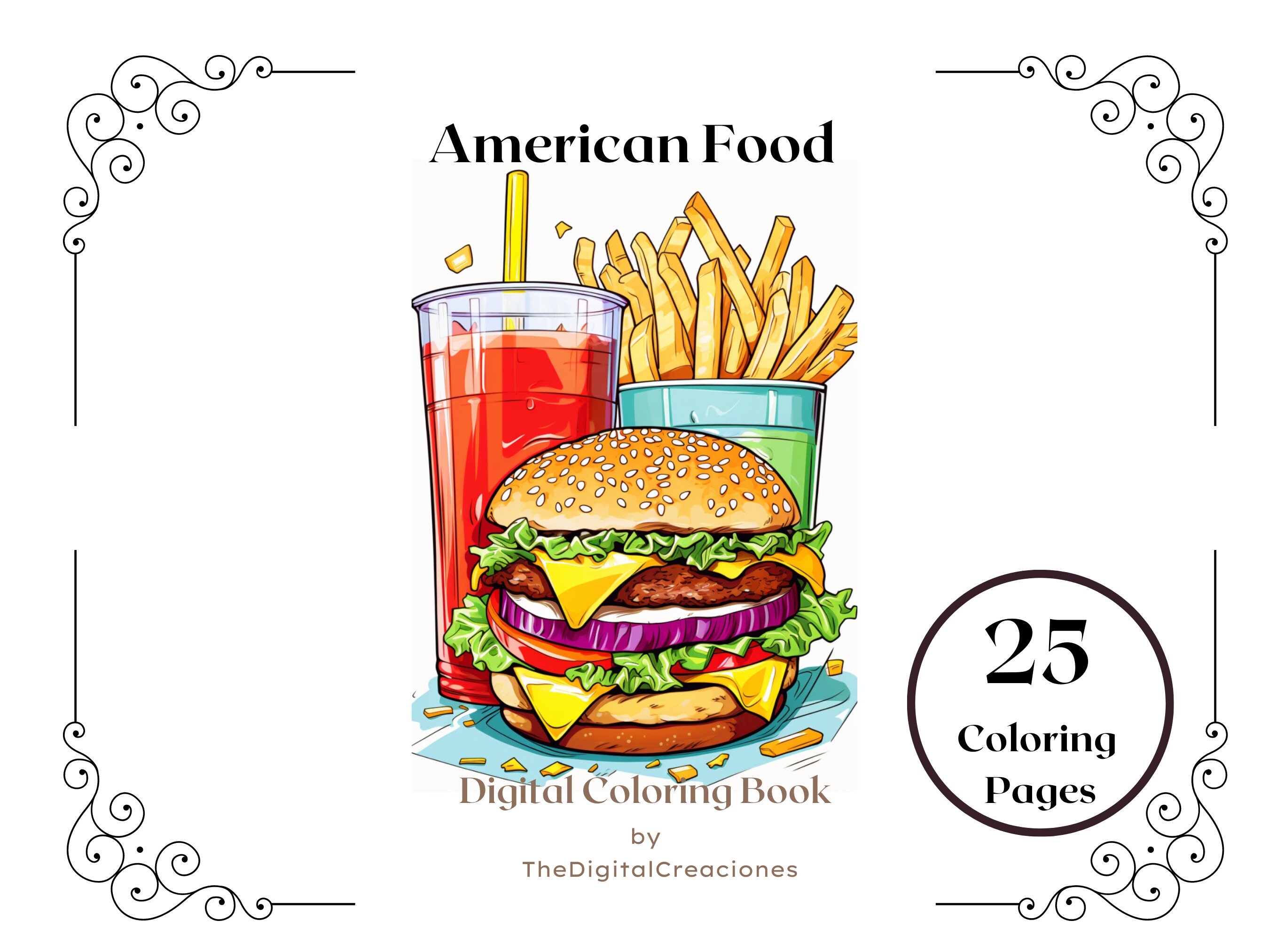 American Food Coloring Book 25 Adults and Kids Printable Coloring Books ...