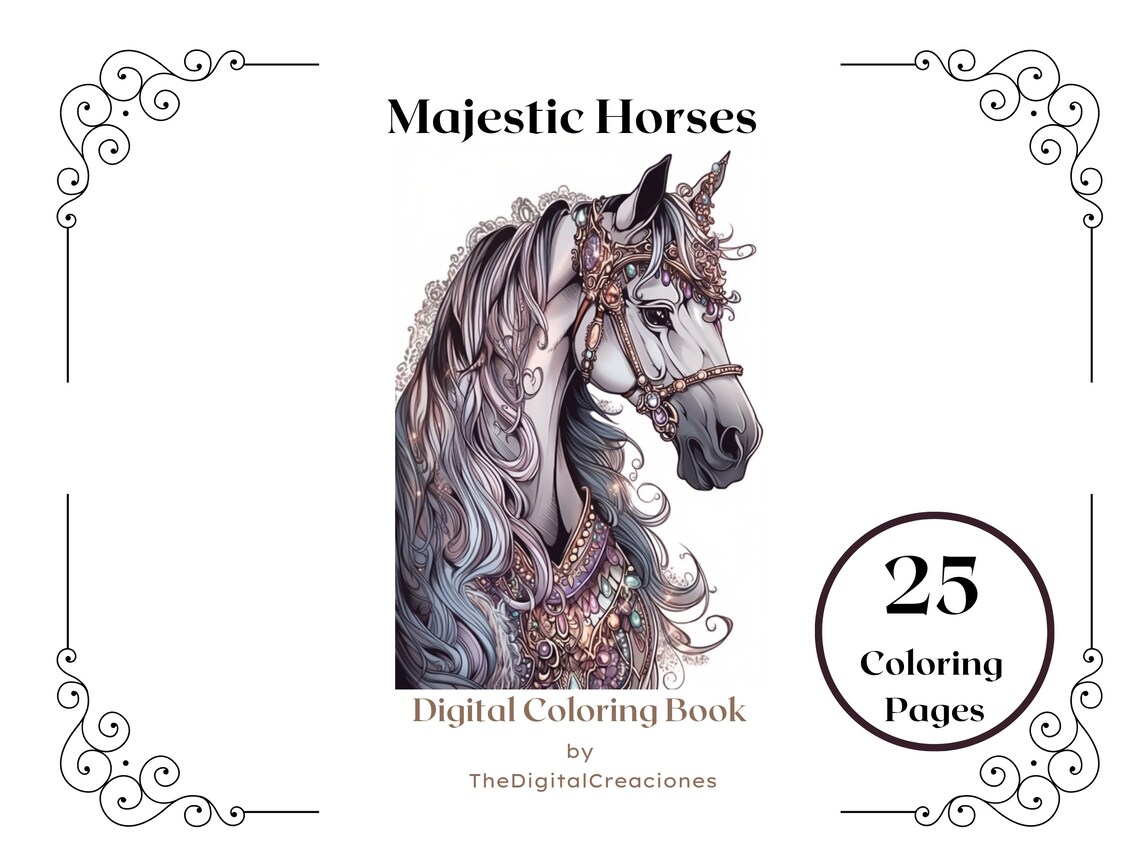 25 Majestic Horses Coloring Book Adults and Kids Printable Coloring ...