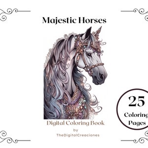 Majestic Horses Coloring Book | 25 Printable Coloring Pages (instant ...