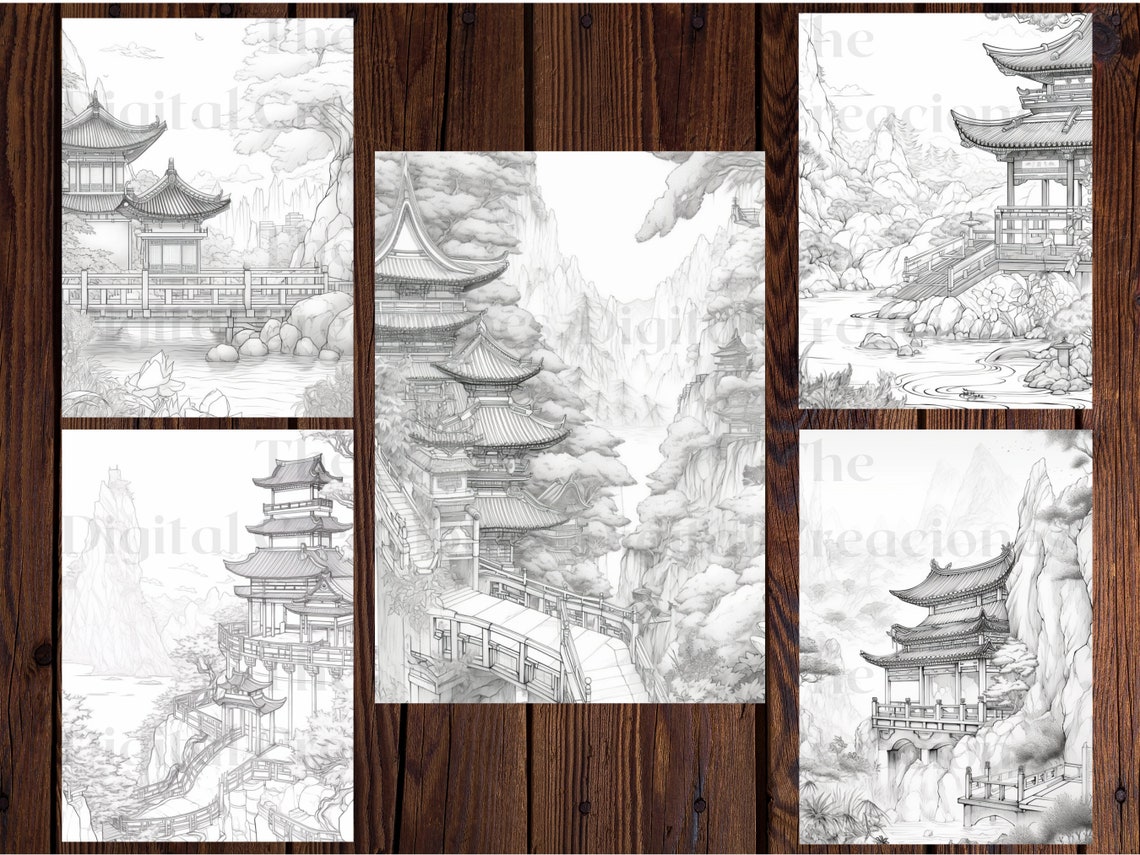 Chinese Landscape Coloring Book | 25 Serene Scene Pages (instant ...