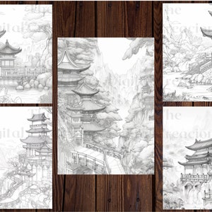 25 Chinese Landscape Coloring Book for Kids and Adults | China ...