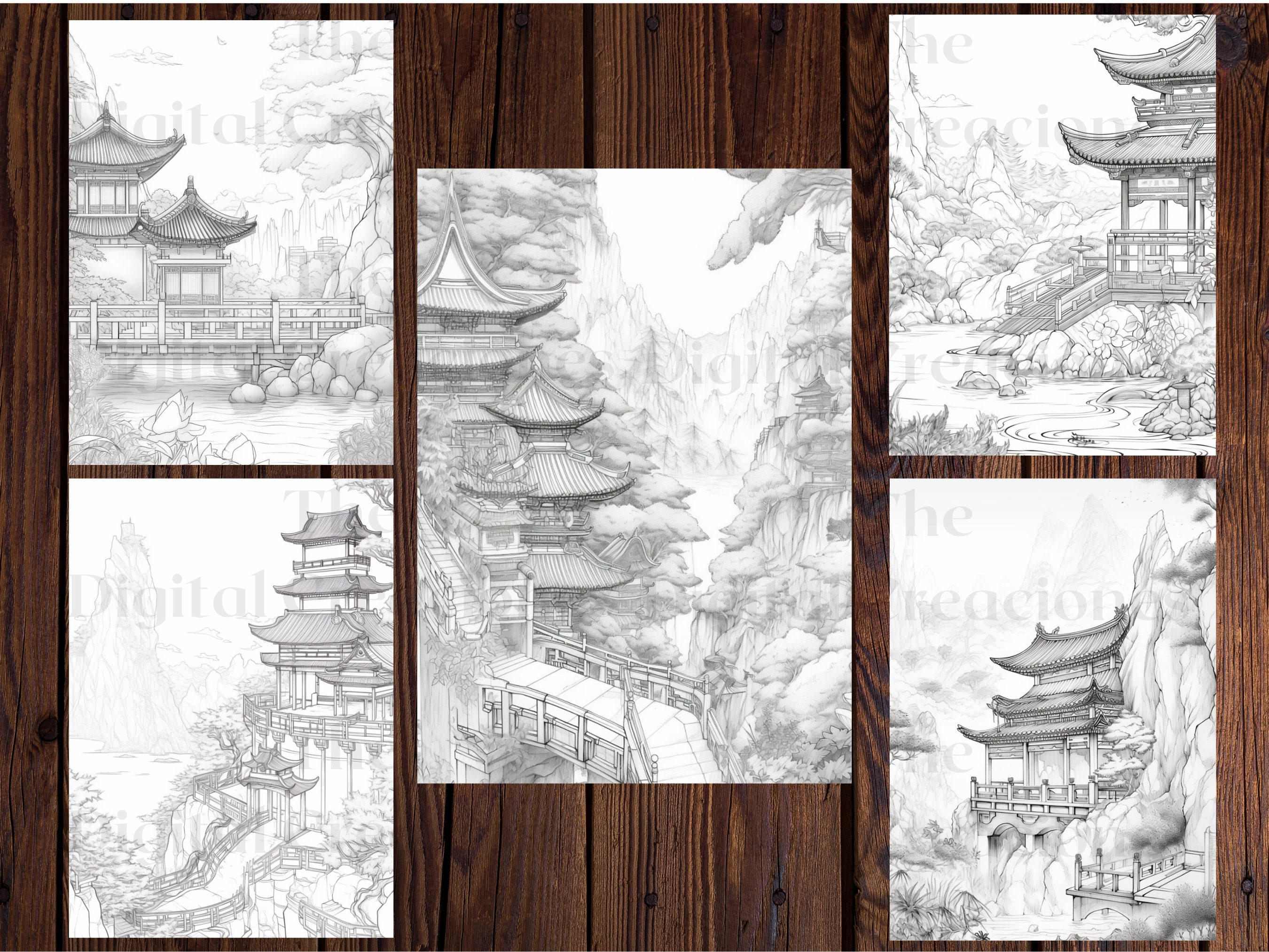 25 Chinese Landscape Coloring Book for Kids and Adults | China ...