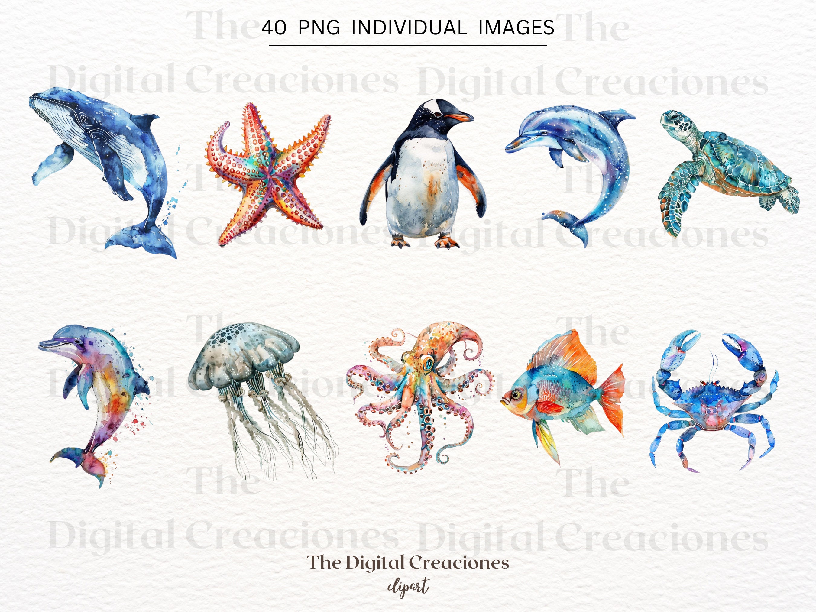 Watercolor Sea Animals Clipart Octopus, Penguin, Turtle, Clownfish ...