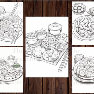 Chinese Food Coloring Book | Grayscale Culinary Art (printable PDF) - Etsy