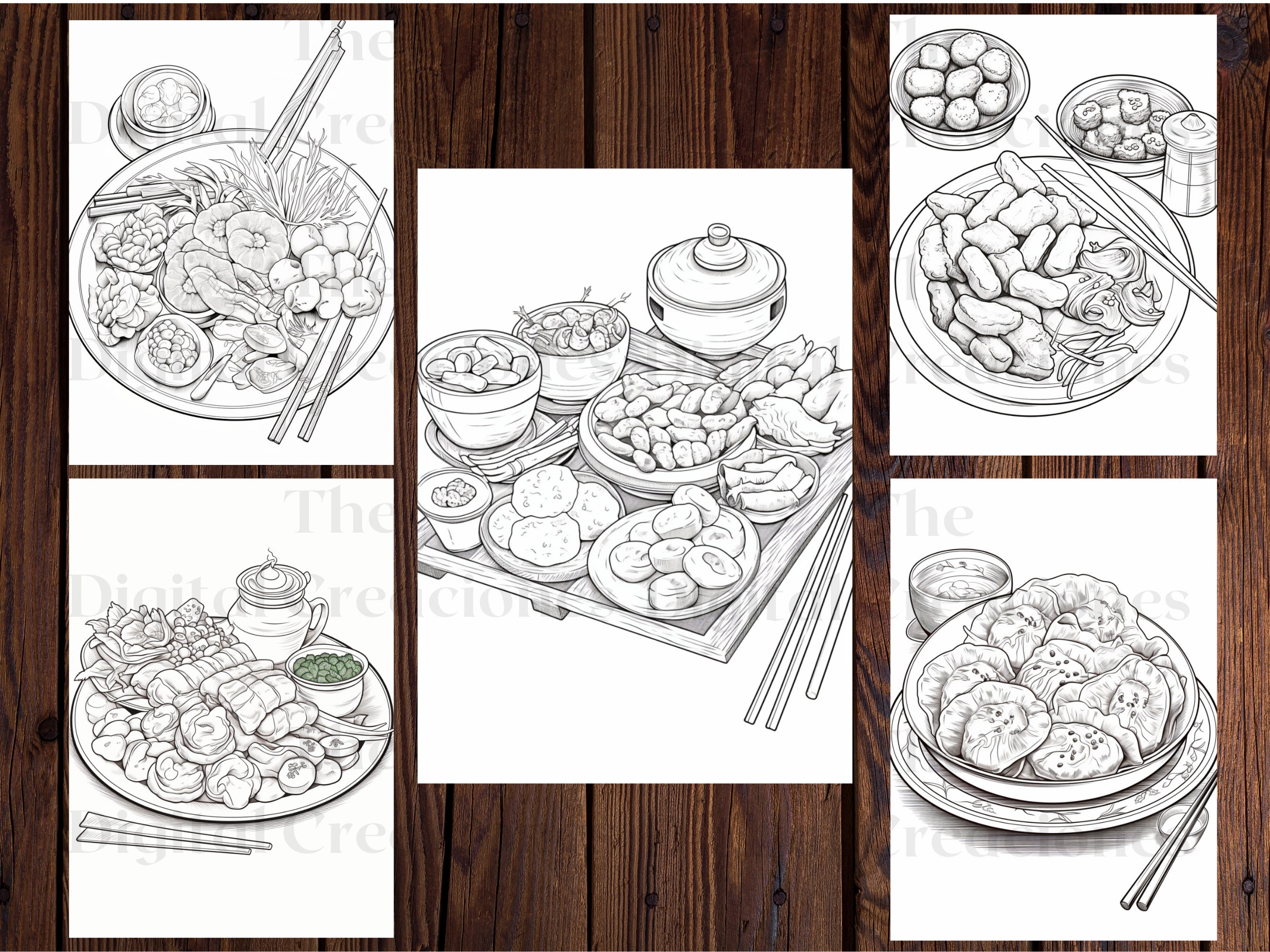 Chinese Food Coloring Book | Grayscale Culinary Art (printable PDF) - Etsy