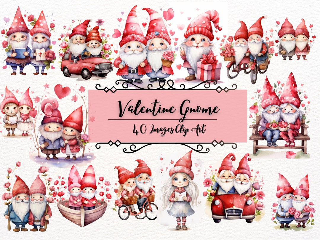 Watercolor Valentines Gnomes Clipart| 40 PNG Festive Gnomes Clipart ...