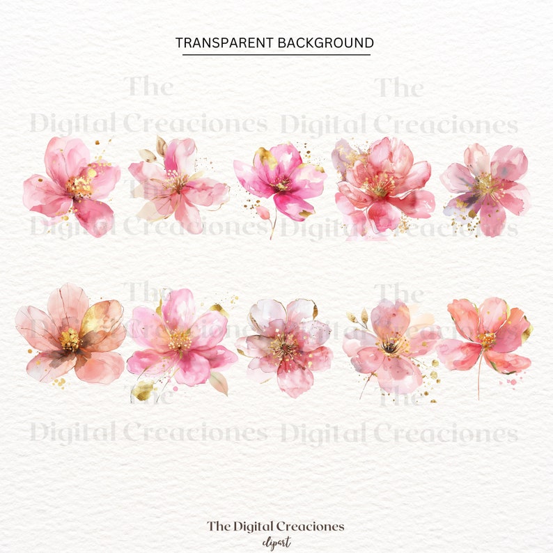 40 Abstract Flowers Clipart Pink Gold Flower Flowers Print Printable ...