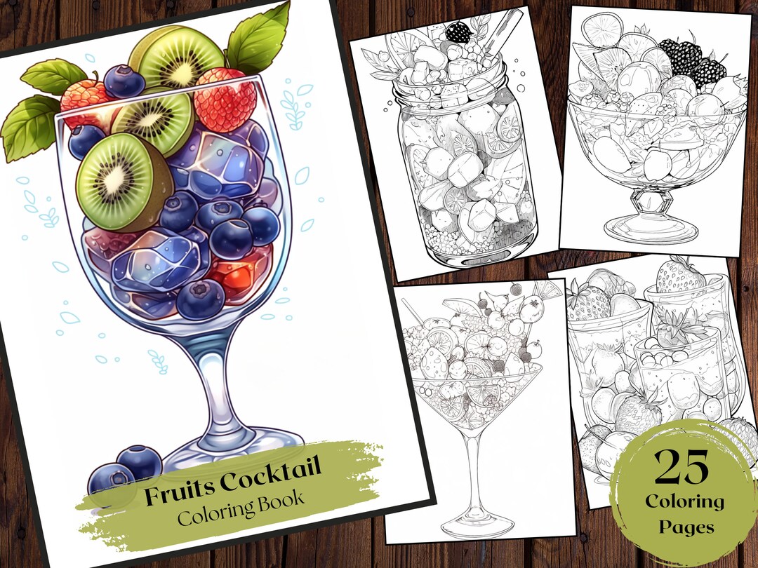 25 Fruits Cocktail Coloring Book |fruit Love Coloring Page | Adults and ...