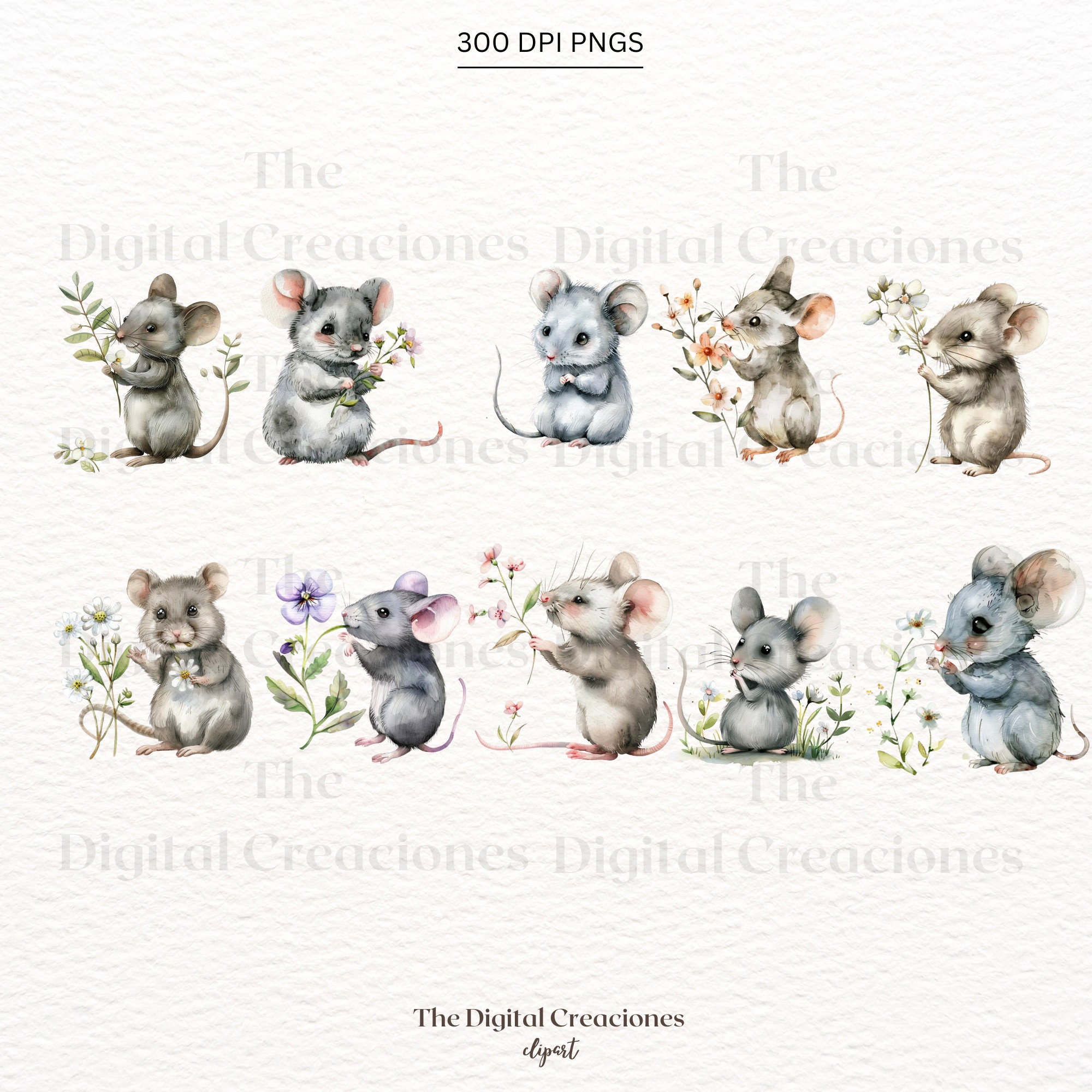 Mouse and Flower Clipart 40 High Quality Pngs Digital Download Card ...