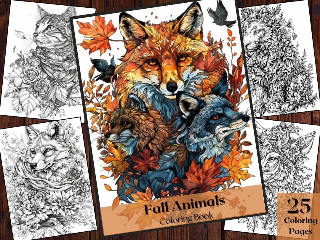 25 Fall Animals Coloring Book|printable Fall Pumpkin Cutties Coloring ...
