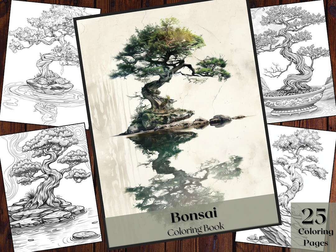 25 Bonsai Coloring Book|trees Nature Colouring |printable Adults and ...