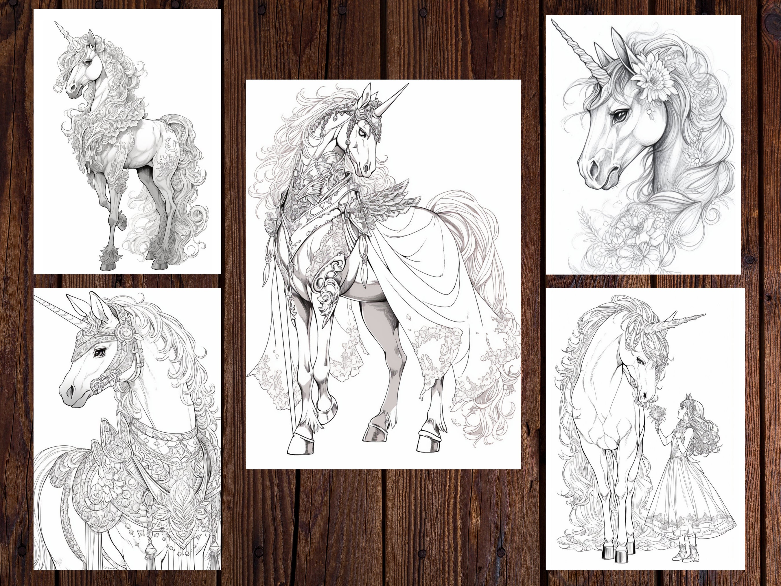 25 Beautiful Unicorns Fantasy Coloring Page Book| Adults + Kids ...
