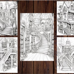 Fantasy Library Coloring Book | Adults & Kids, 25 Pages (instant ...