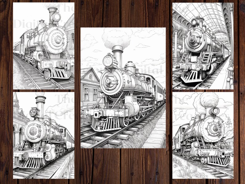 Classic Trains Coloring Book | 25 Printable Pages (instant Download) - Etsy